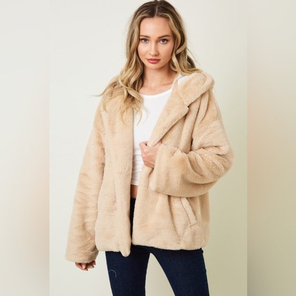 Jackets & Coats | Open Soft Faux Fur Jacket With Hoodie | Poshmark